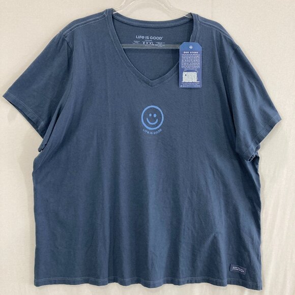 Life Is Good | Tops | New Life Is Good Top Size Xxxl Blue Vneck Smiley ...